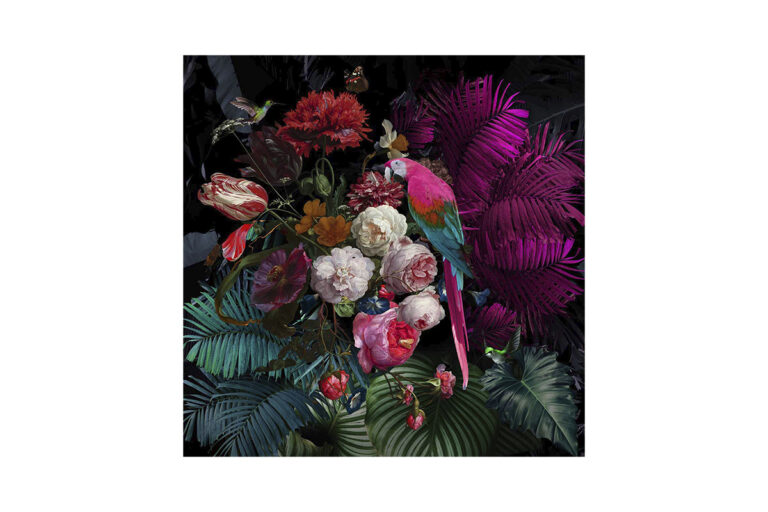 glasschilderij-bloemen-met-papegaai-80-x-80-x-0-4-cm